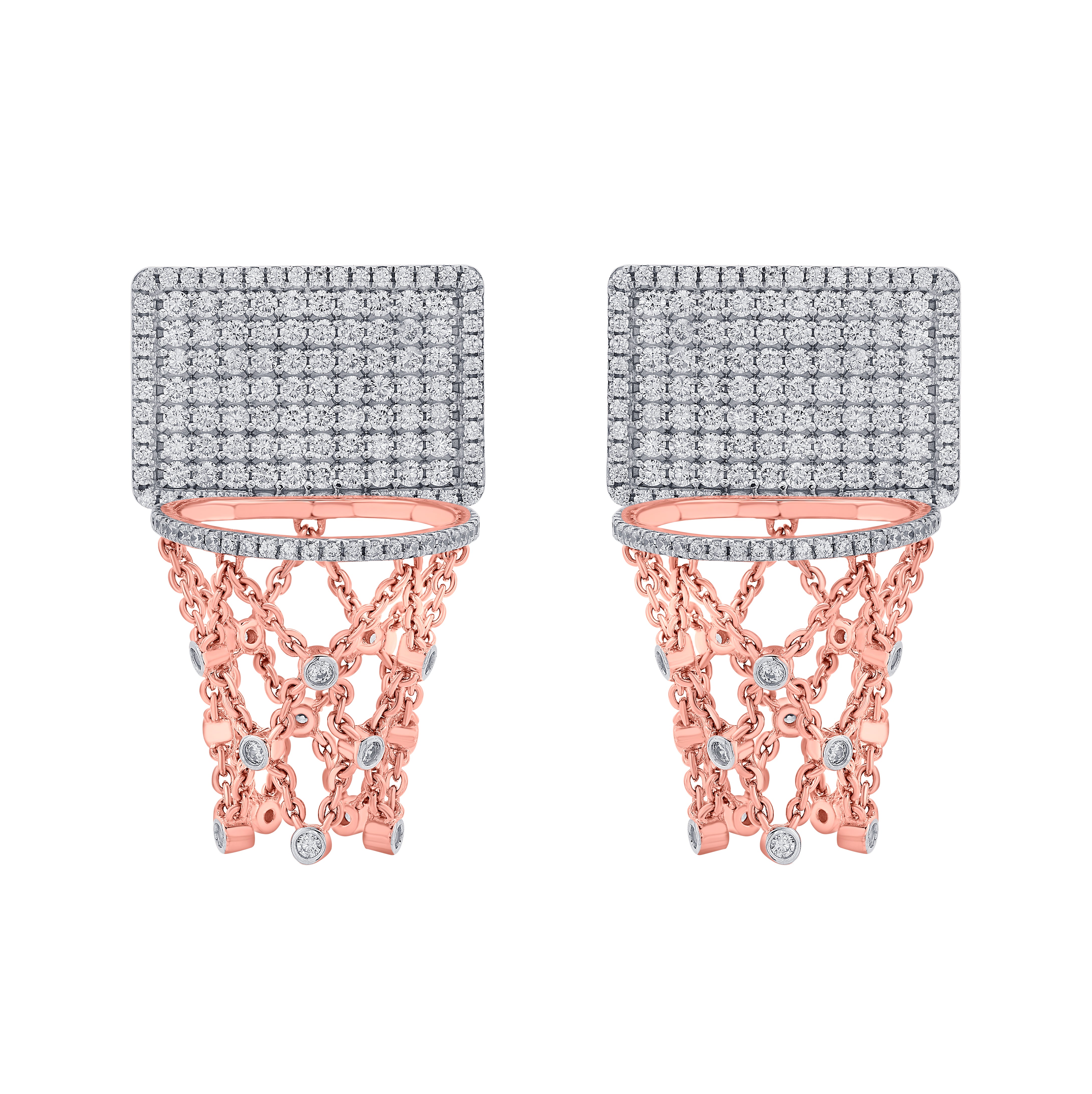Basketball Hoop Earrings – Full Diamond Backboard – Rose Gold – Ashna Mehta